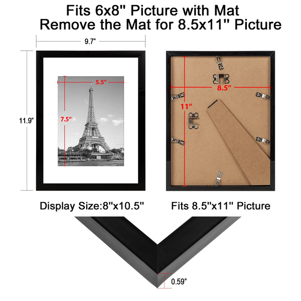upsimples 8.5x11 Picture Frame Set of 10,Display Pictures 6x8 with Mat – Upsimples Direct