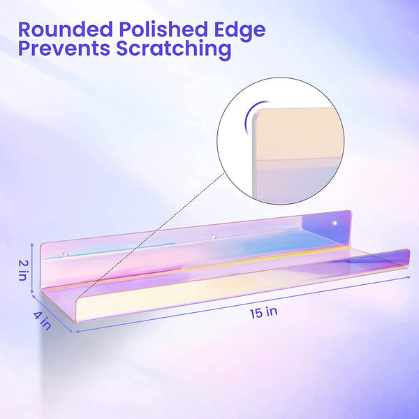 upsimples Iridescent Acrylic Shelves for Wall Storage, 15" Acrylic Flo ...