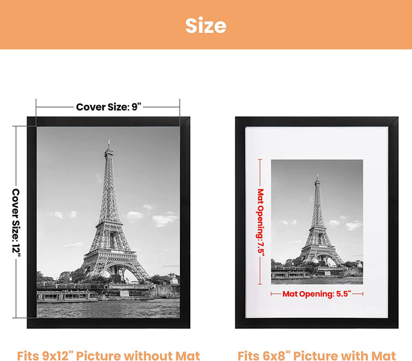 upsimples 9x12 Picture Frame, Display Pictures 6x8 with Mat or 9x12 Wi ...
