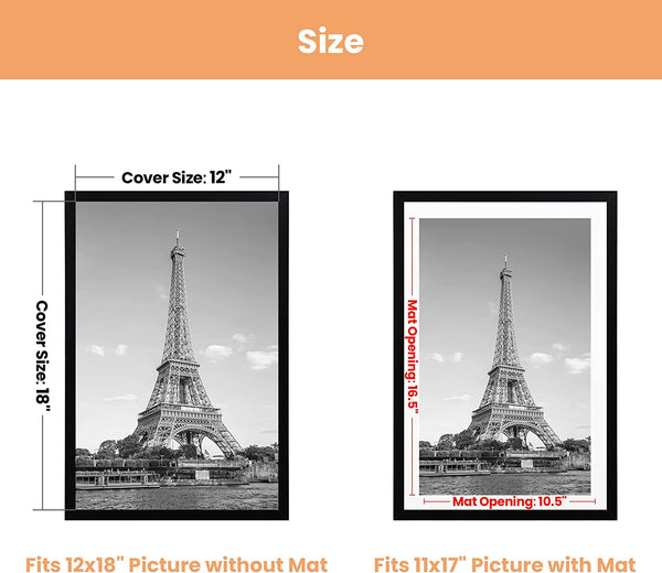 upsimples 12x18 Picture Frame, Display Pictures 11x17 with Mat or 12x1 ...